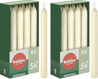 Bolsius Bolsius Glatte Stabkerzen - Elfenbein - 8 Stück im Karton - 17 cm - Länge Brenndauer 5 Stunden - Unparfümierte - Enthält Natürliches Pflanzenwachs - O