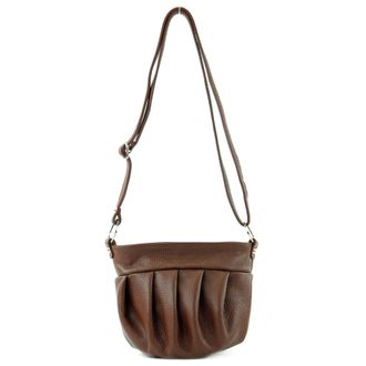 modamoda.de T191 Damen Leder Umhängetasche Schultertasche Klein handmade in Italy, Farbe:Schokobraun