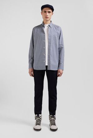 Eden Park Chemise En Popeline De Coton Bleu Marine &Agrave; Carreaux Bicolore Coupe Regular