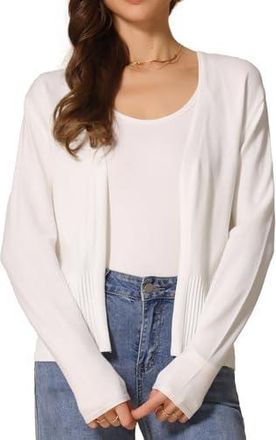 Allegra K Gilet Manche Longue Femme Décontracté Tricoté Cardigan Ouvert sur Le Devant sans Col Vêtements DExtérieur Blanc XS