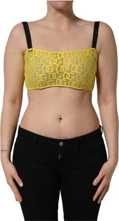 Dolce & Gabbana Femme, Tops, Jaune, Taille: 36 FR Haut de soutien-gorge en similicuir &agrave; imprim&eacute; l&eacute;opard