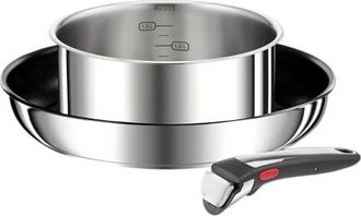 T-fal Ingenio Preference On Lot 3 pi&egrave;ces, Po&ecirc;le, Casserole, Poign&eacute;e amovible, Induction, Acier inoxydable, Rev&ecirc;tement antiadh&eacute;sif s&ucirc;r, Empilable, Compatible
