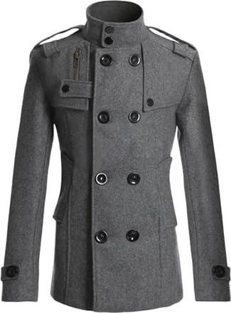 Generic Trench pour homme &agrave; double boutonnage col montant printemps hiver coupe ajust&eacute;e d&eacute;contract&eacute; chaud doux mi-long, gris, 3XL