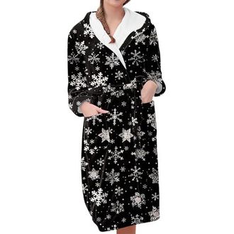 Generic Robe de chambre en polaire avec capuche pour femme - Longue robe de chambre blanche moelleuse - Robe de chambre chaude et confortable - Tenue dintérie