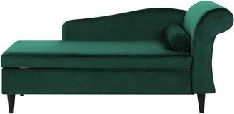 Beliani Chaiselongue Rechtsseitig Dunkelgr&uuml;n Samt mit Armlehne Stauraum und Nackenrolle Dunkle Holzf&uuml;&szlig;e Hohe Lehne Retro-Design Wohnzimmer Liegesofa
