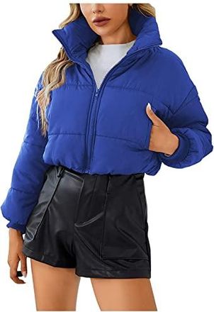 Generic Vestes pour femmes automne et hiver 2026 &agrave; manches longues couleur unie poche zipp&eacute;e stand chaud d&eacute;contract&eacute; pain veste haut, bleu, S