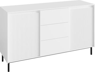 Mirjan24 Kommode Ozmi 2D3SZ mit 2 Türen und 3 Schubladen, innen 4 Fächer, Metallfüße, Push to Open, Türkommode, Highboard, Anrichte, Sideboard (Weiß)