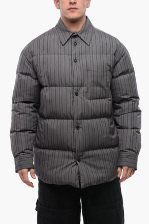 Off-white Padded Cotton Overshirt with Pinstripe Pattern and Reversible Design Off-White