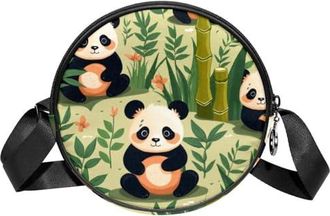 Generic Sac &agrave; bandouli&egrave;re rond rond pour femme, petit sac &agrave; bandouli&egrave;re en bambou avec fermeture &eacute;clair et bretelles r&eacute;glables style d&eacute;contract&eacute; pour femmes e