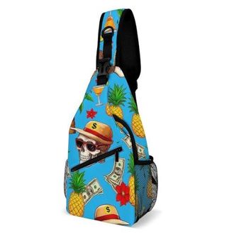 Generic Sacoche Bandouliere Cr&acirc;ne tropical riche argent dollars plage vintage ananas Antivol Sacs Poitrine Mode Sac &agrave; Dos De Voyage pour Homme Randonn&eacute;e Cycli