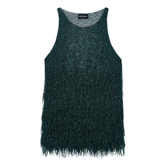 Giorgio Armani Femme, Tops, Vert, Taille: 38 FR Top en jersey lurex avec franges