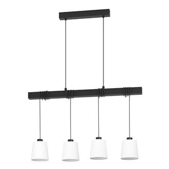 Eglo Pendelleuchte Townshend 8, 4-flammige H&auml;ngelampe, Esszimmerlampe mit Holzbalken, Esstischlampe aus Metall, Holz und Textil in schwarz und wei&szlig;, H&auml;ngel