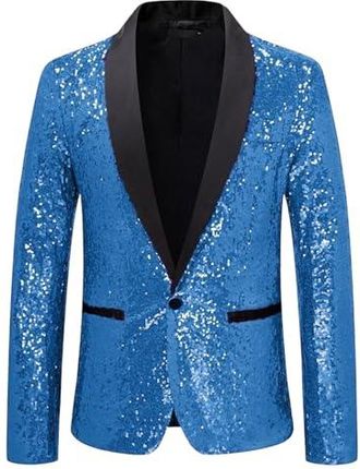 Generic Veste de costume &agrave; paillettes pour homme - Blazer &agrave; paillettes - Pour f&ecirc;te, d&icirc;ner, bal de fin dann&eacute;e, danse, sport, bleu lac, XXL