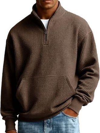 Generic Pull à col rond pour homme - Automne/hiver - Décontracté - Manches longues - Fermeture éclair 4/1 - Sweat à capuche - Col montant - Pull dhiver - Pull