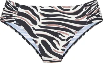 Lascana Bikini-Hose LASCANA Debbie, Damen, Gr. 34, N-Gr, schwarz-wei&szlig; (creme, schwarz), Recycling-Polyamid, bedruckt, Badehosen Bikini-Hose, mit abstraktem An