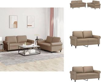 vidaXL 2-tlg. Sofagarnitur mit Kissen Cappuccino-Braun Kunstleder - Couch - Ledersofa - Wohnlandschaft - G&auml;stezimmer - Gem&uuml;tlich