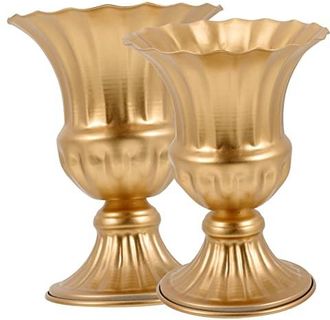 Garneck Lot De 2 Vases Comm&eacute;moratifs en Fer Couleur Or Noble, R&eacute;sistant Aux Intemp&eacute;ries, Porte-Fleurs De Cimeti&egrave;re pour D&eacute;coration De Tombes Et Usage Ext&eacute;rieu