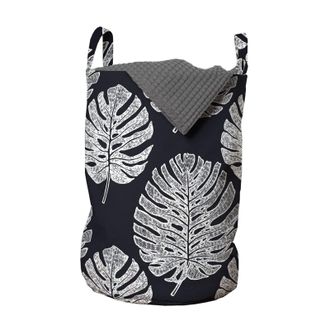 Abakuhaus Philodendron Wäschesack, Modernistic Leaves Kunst, Wäschekorb mit Griffen Kordelzugverschluss für Waschsalons, 33 cm breit x 49 cm hoch, Charcoal Grau