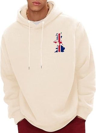 Generic Sweat à capuche en peluche confortable pour homme Printemps et Automne Hiver Plus Velours et Impression 2D Épais Personnalisé Drapeau National Rétro M