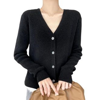 Generic Femmes Printemps Chic Col V Ray&eacute; Cachemire Cardigan Pull Manches Longues Tricot Manteaux, noir, Taille XS