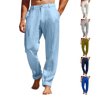 Generic Pantalon chino en lin pour homme, taille &eacute;lastique, pantalon habill&eacute;, pantalon de plage, coupe ample, pantalon habill&eacute; formel, pantalon de surv&ecirc;tement