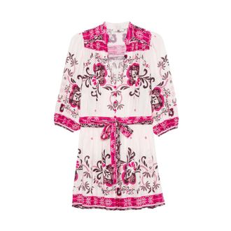 Twinset Femme, Robes, Blanc, Taille: 42 FR Floral Print Tie Belt V-neck
