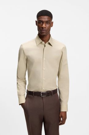 HUGO BOSS Businesshemd BOSS Hank, Herren, Gr. 41, N-Gr, open beige286, Popeline, Obermaterial: 96% Baumwolle, 4% Elasthan, unifarben, slim fit normal, Rundhals,