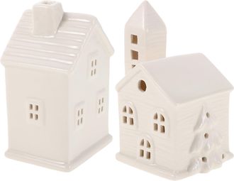 NUOBESTY 2 St&uuml;ck LED Keramikh&auml;user Weihnachtsdeko Kleine Handbemalte Keramik Weihnachtsh&auml;user mit Warmwei&szlig;em Licht H&auml;ngender Christbaumschmuck und Tischdeko f&uuml;