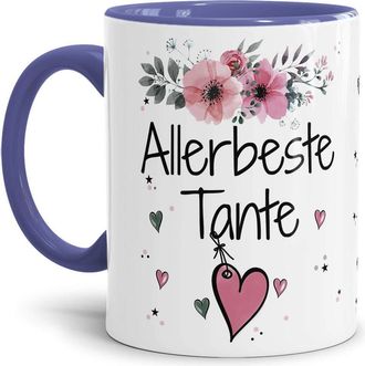 Tassendruck Tasse mit Spruch - Allerbeste Tante - Schöne Geschenkidee/zum Geburtstag für beste Freunde und Familie/Danke Tasse - Innen & Henkel Cambridge Blau