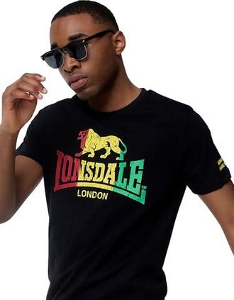 Lonsdale London Freedom Homme T-Shirt Manches Courtes Noir XXL 100% Coton Regular/Coupe Standard