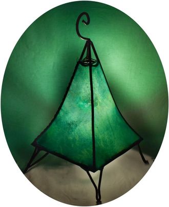 Simandra Orientalische Lampe Stehlampe marokkanische Hennalampe Lederlampe Tischleuchte Stehleuchte Orient Pyramide einfarbig 40 cm Color Gr&uuml;n