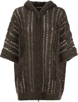 Brunello Cucinelli Homme, Sweatshirts et sweats &agrave; capuche, Brun, Taille: XS Cable & Mesh Cardigan