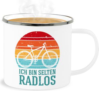 Shirtracer Emaille Becher Blechbecher - Radsport - Tassen - Ich bin selten radlos Fahrrad Spruch lustig I Radfahrer Geschenke Rennrad I Lustige Fahrrad Geschenke