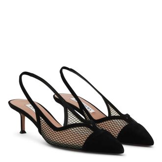 Aquazzura Hohe Schuhe - Pointed Toe Slingback Heels With Mesh Upper - Gr. 37,5 (EU) - in Schwarz - f&uuml;r Damen