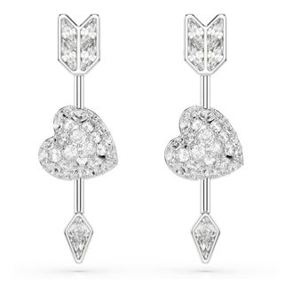 Swarovski Idyllia Drop-Ohrh&auml;nger, Verschiedene Schliffe, Herz mit Pfeil, Wei&szlig;, Rhodiniert