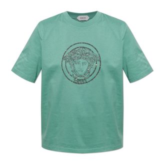 Versace T-Shirt mit schimmernden Kristallen - - Tops - Damen - Gr&uuml;n - M