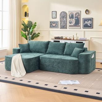 STILVORA Canap&eacute; dAngle Modulable 3 Places avec M&eacute;ridienne, Assise Profonde, Sans Montage, Design Minimaliste en Chenille Vert