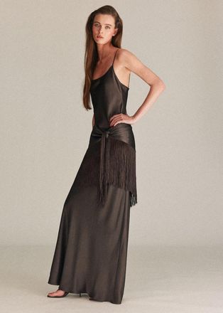 Mango Robe satin&eacute;e bandana &agrave; franges chocolat - Femme - XS - MANGO