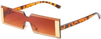 Generic Lunettes de soleil rectangulaires tendance en métal pour femmes et hommes, lunettes une pièce vintage, lunettes de voyage dété, nuances UV400, Thé léo