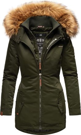 Marikoo Damen Winter Jacke Stepp Parka Mantel Winterjacke warm gefüttert Kunstpelz SANAKOO S-XXL (S, Olive)
