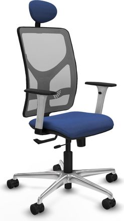 Piqueras y Crespo Kundenbetreuungszentrum, mit wei&szlig;en und schwarzen Armlehnen, h&ouml;henverstellbarer Lendenwirbelst&uuml;tze und festem Kopfteil, Grau/Marineblau