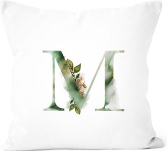 Autiga Kissenbezug Buchstaben-Kissen M Buchstabe Alphabet Monogramm Anfangsbuchstaben Watercolor gezeichnet Kissen-H&uuml;lle wei&szlig; 40cm x 40cm
