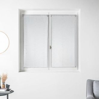HOME MAISON Homemaison - Paar kleine Vorh&auml;nge aus Organza mit silberfarbenen Streifen - Polyester - Saum mit Stangendurchzug - f&uuml;r Fenster K&uuml;che Wohnzimmer - 60 x