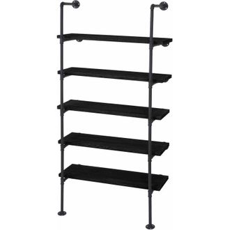 Hhg [NEUWERTIG] Standregal HHG-451, Wohnregal B&uuml;cherregal Ablageregal, Industriedesign Holz Metall, 165x80x28cm dunkelgrau