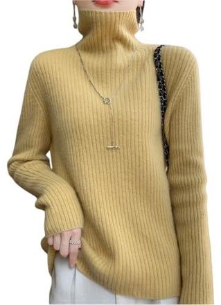 Generic Pull Femme Hiver Pull Col Roul&eacute; Femme 100% Laine M&eacute;rinos Manches Longues Maille C&ocirc;tel&eacute;e &Eacute;pais Et Chaud Id&eacute;al pour lhiver LAutomne Et Le Printemps Jaun
