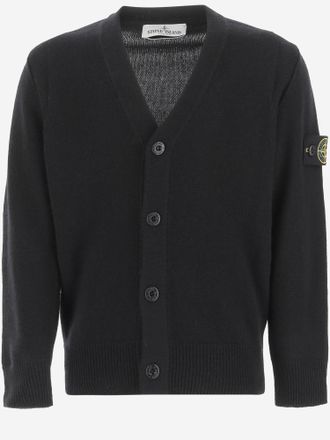 Stone Island Boys Cardigan Wool-Blend Black Sweater