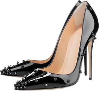 Minitoo Escarpins sexy pour femme avec talon clouté élégant, M02 Noir brillant Talon de 12 cm, 42.5 EU