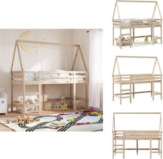 vidaXL Hochbett mit Leiter und Dach 90x200 cm Massivholz Kiefer - Kinderhochbett - Holzbett - Kiefernholzbett - Jugendzimmermöbel - Raumsparbett