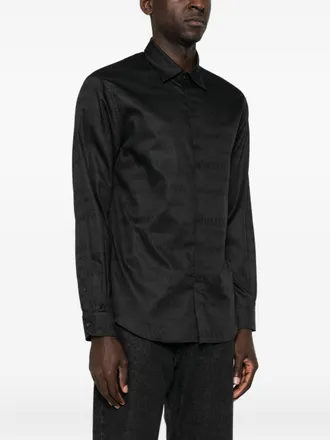 Emporio Armani Logo Jacquard Cotton Shirt - Black