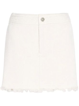 Barrie mini-jupe denim à franges en cachemire et coton - Blanc